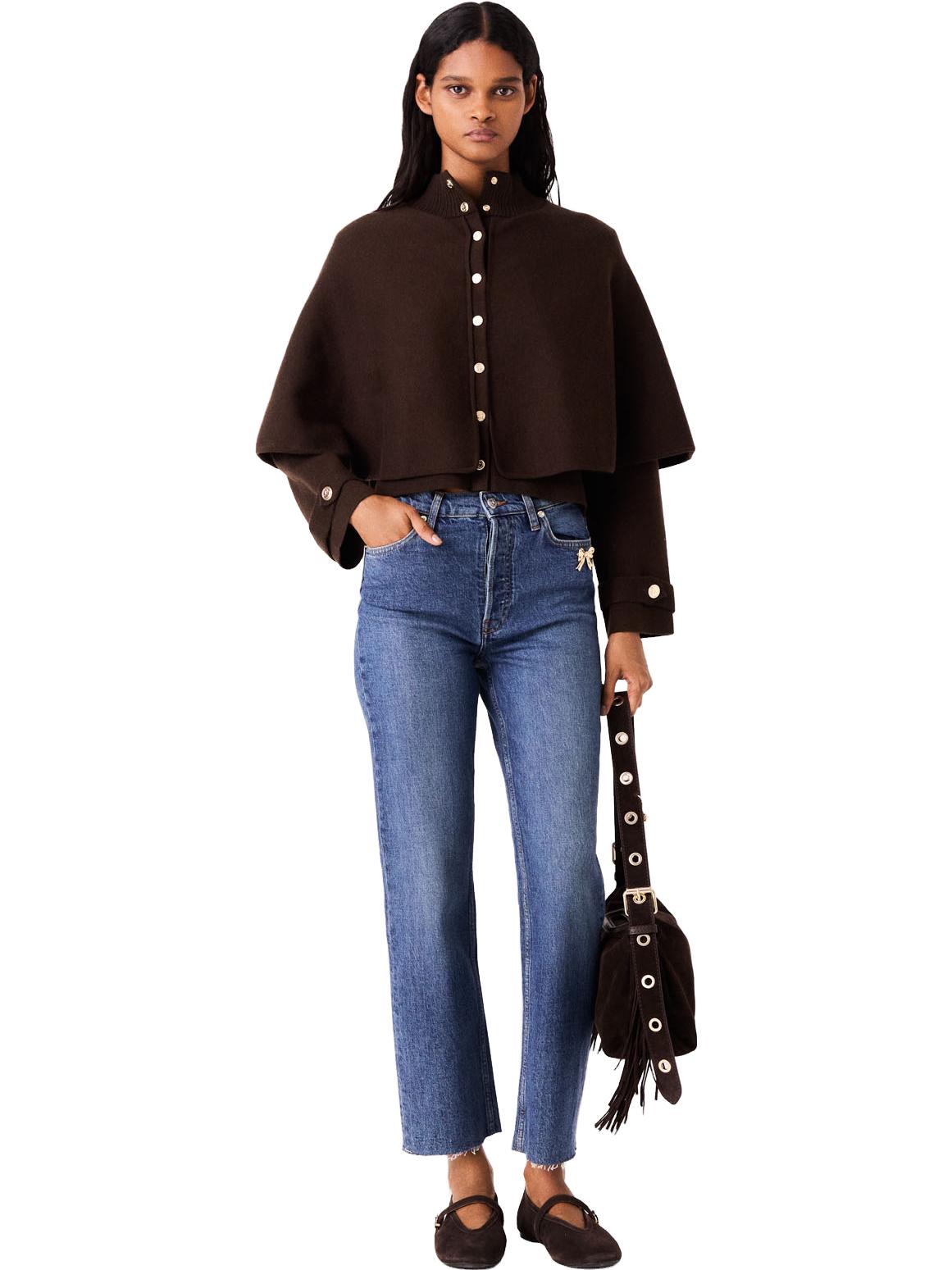 SANDRO sulivan leather trim faux fur jacket